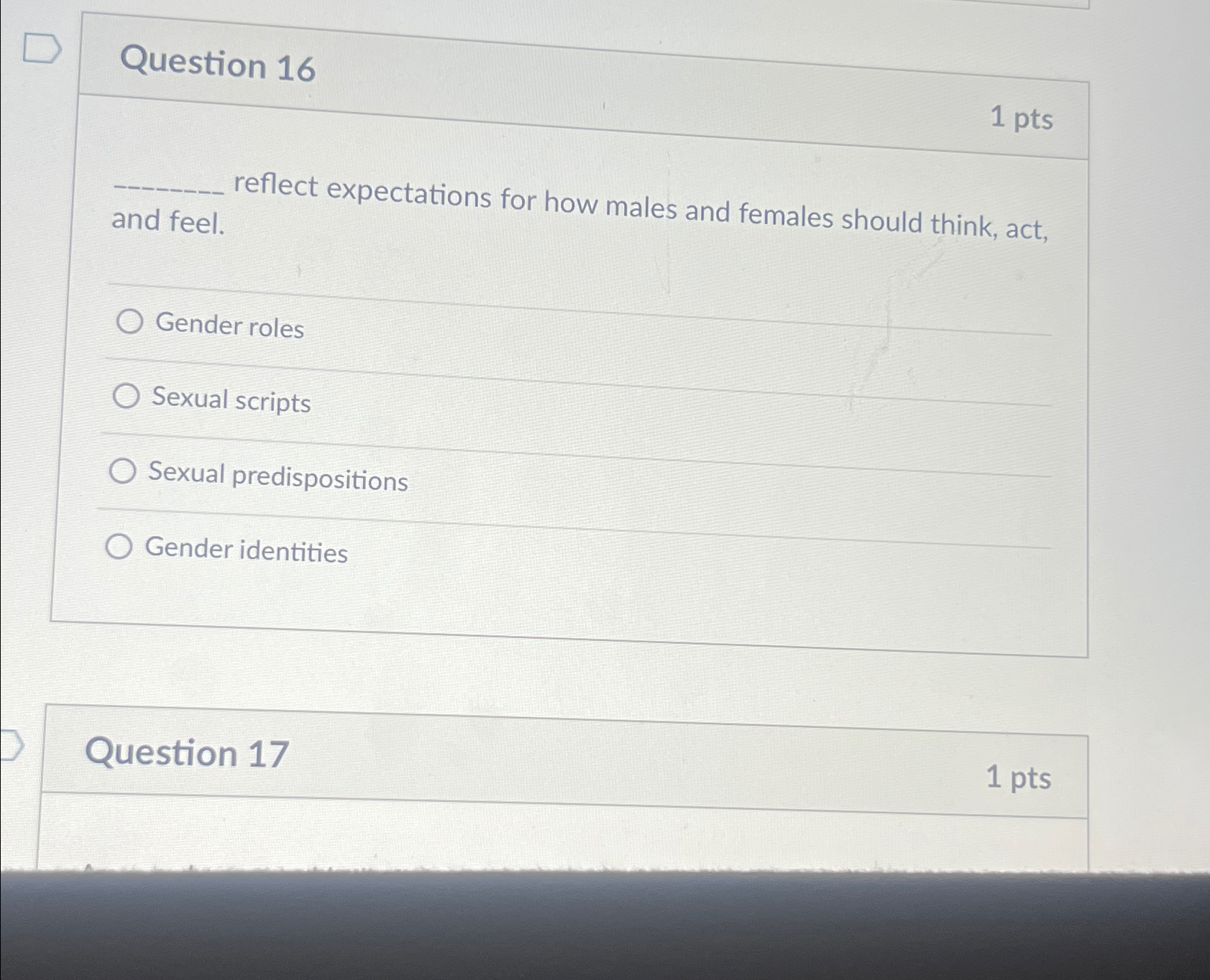 Solved Question 161ptsand feel.reflect expectations for how | Chegg.com