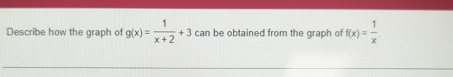 Solved Describe how the graph of g(x)=1x+2+3 ﻿can be | Chegg.com