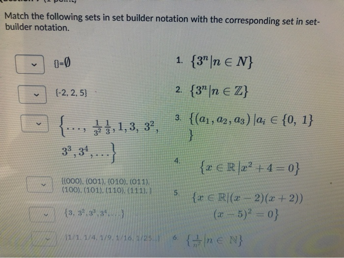 Solved Match the following sets in set builder notation with | Chegg.com