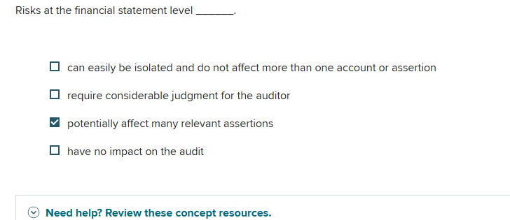 Solved Risks at the financial statement levelcan easily be | Chegg.com