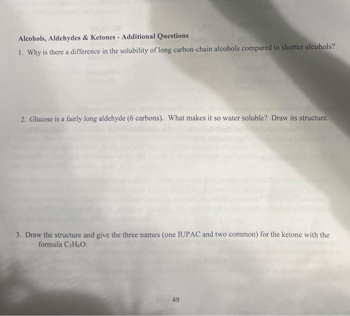 Solved Alcohols, Aldehydes \& Ketones - Additional Questions | Chegg.com