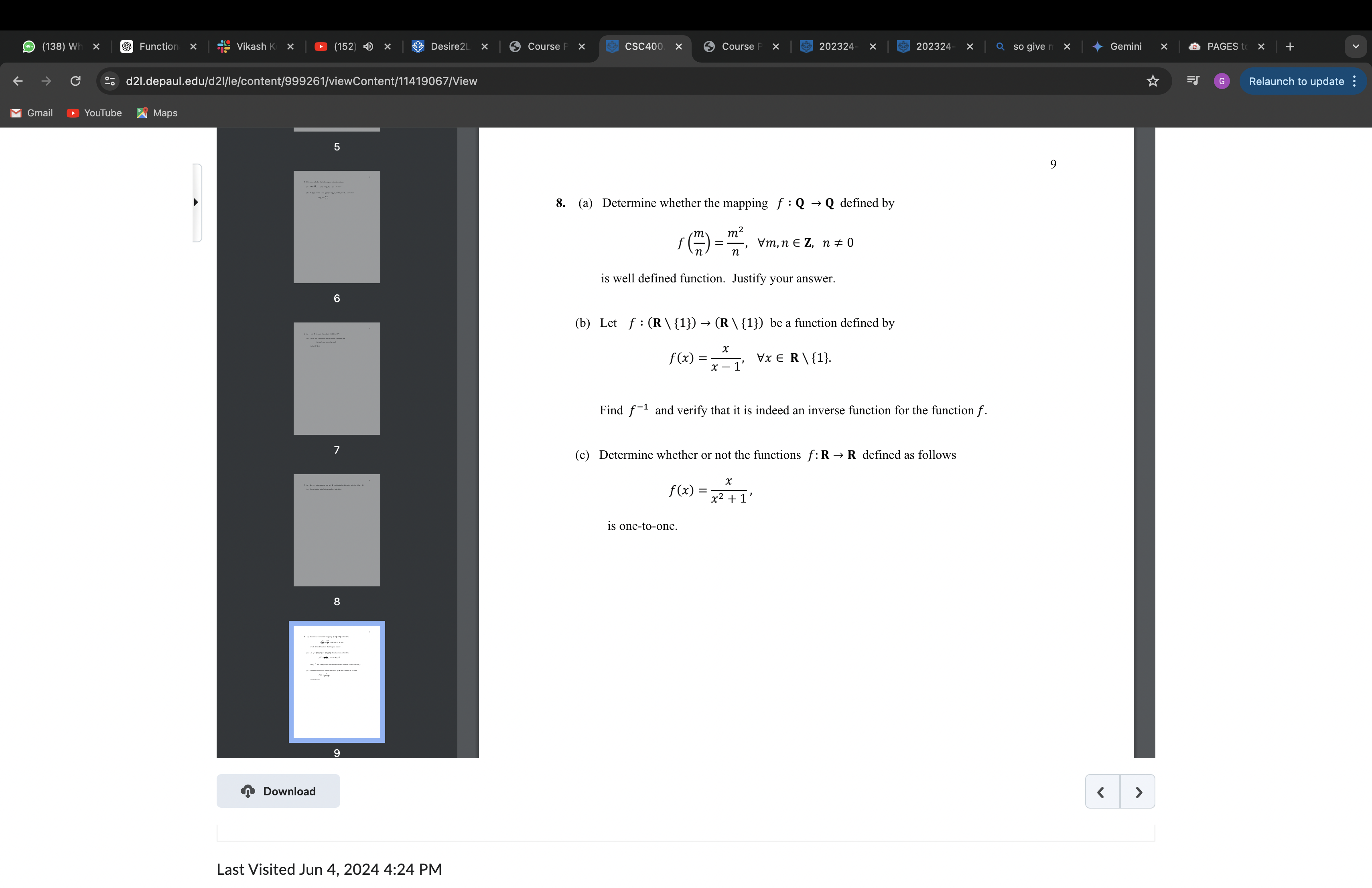 Solved (a) ﻿Determine whether the mapping f:Q→Q ﻿defined by | Chegg.com
