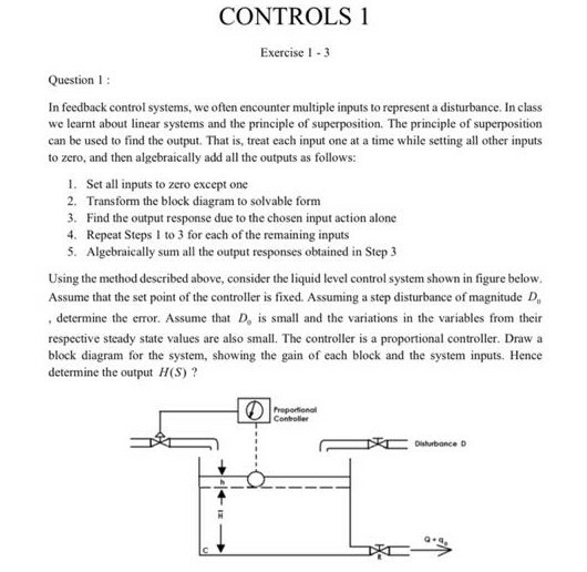Solved CONTROLS 1 Exercise 1 - 3 Question 1: In feedback | Chegg.com
