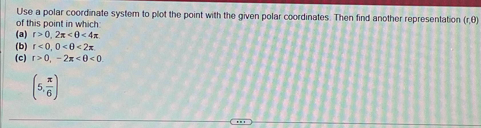 Solved Use a polar coordinate system to plot the point with | Chegg.com