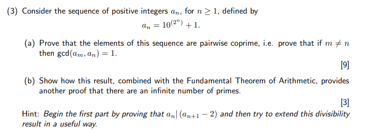 Solved (3) ﻿Consider the sequence of positive integers an, | Chegg.com