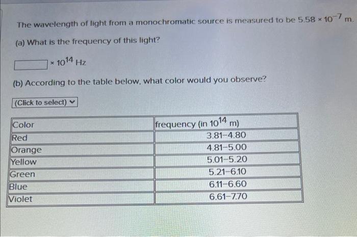 Solved The wavelength of light from a monochromatic source | Chegg.com