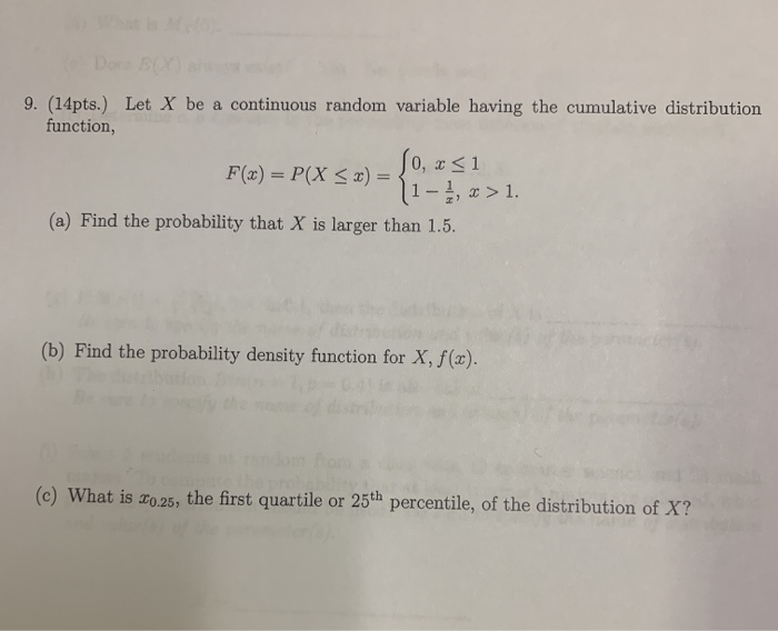 Solved 9. (14pts.) Let X be a continuous random variable | Chegg.com