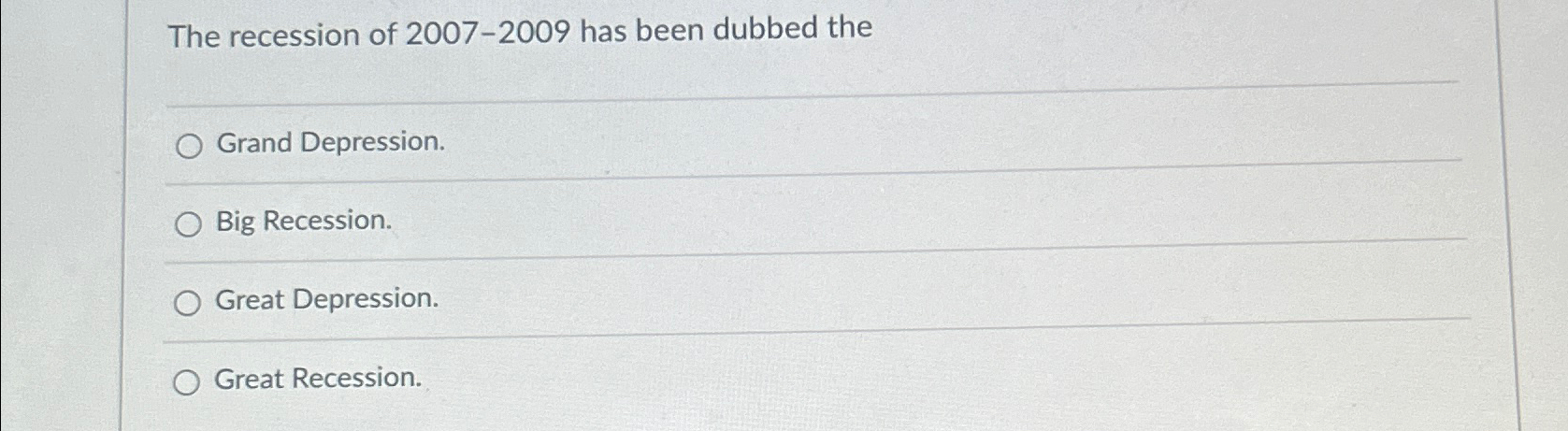 Solved The recession of 2007-2009 ﻿has been dubbed theGrand | Chegg.com