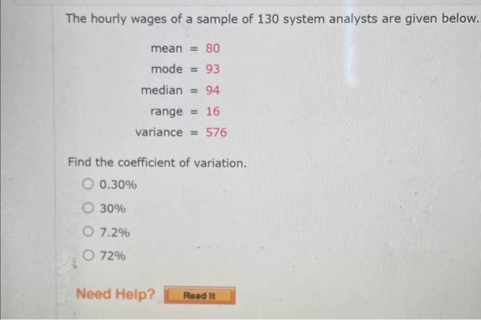 Solved The hourly wages of a sample of 130 system analysts | Chegg.com