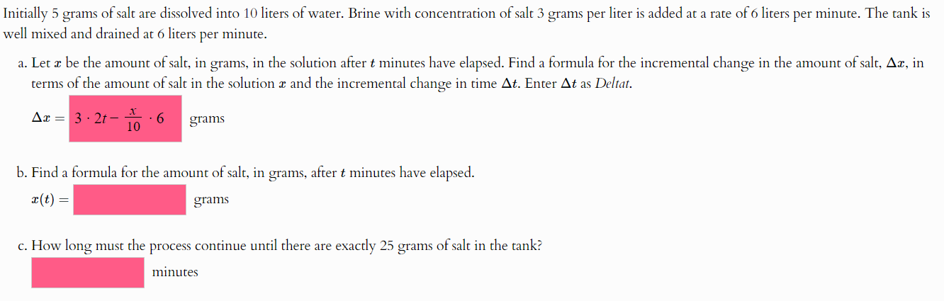 Solved Initially 5 ﻿grams of salt are dissolved into 10 | Chegg.com