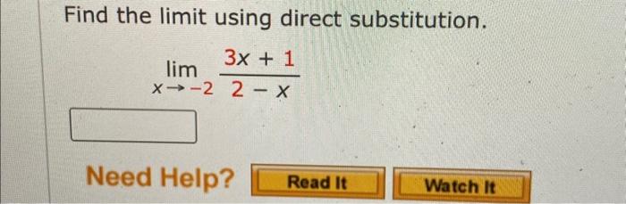 Solved Find the limit using direct substitution. | Chegg.com