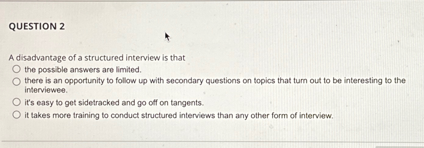 Solved QUESTION 2A disadvantage of a structured interview is | Chegg.com