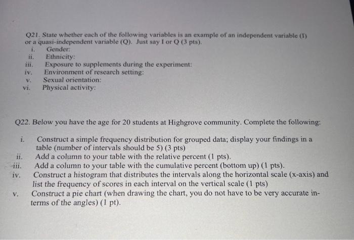 Solved Q21. State whether each of the following variables is | Chegg.com