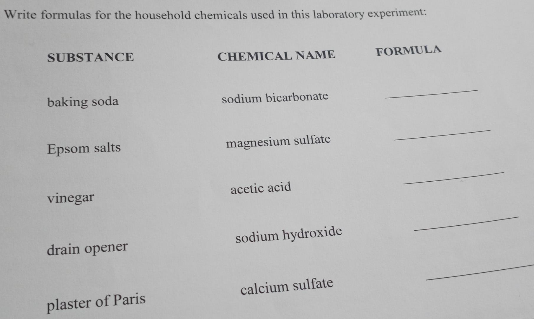 Write formulas for the household chemicals used in | Chegg.com