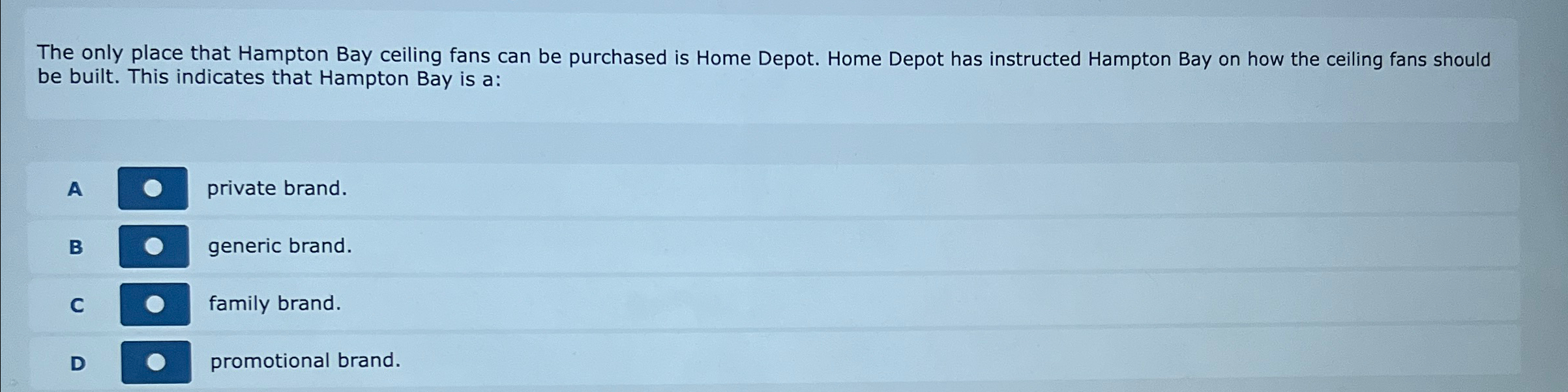 Solved The only place that Hampton Bay ceiling fans can be | Chegg.com
