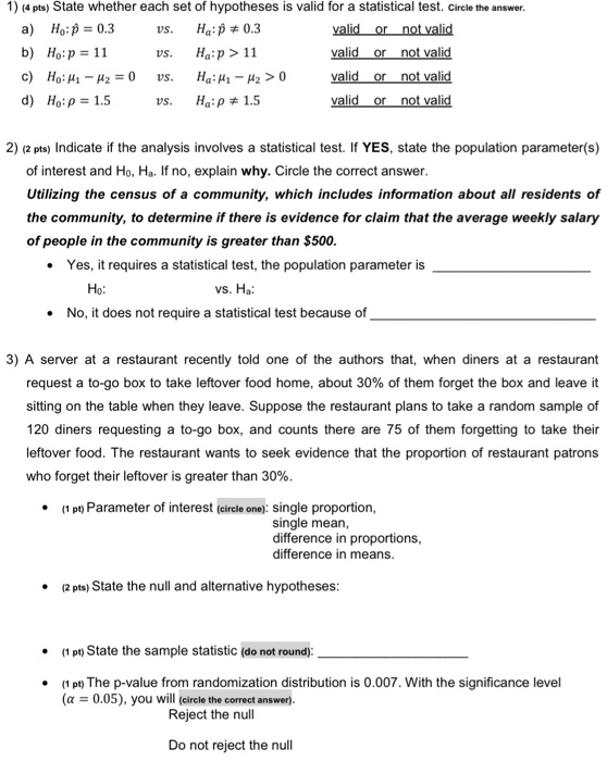 Solved 1) (4 pts) State whether each set of hypotheses is | Chegg.com
