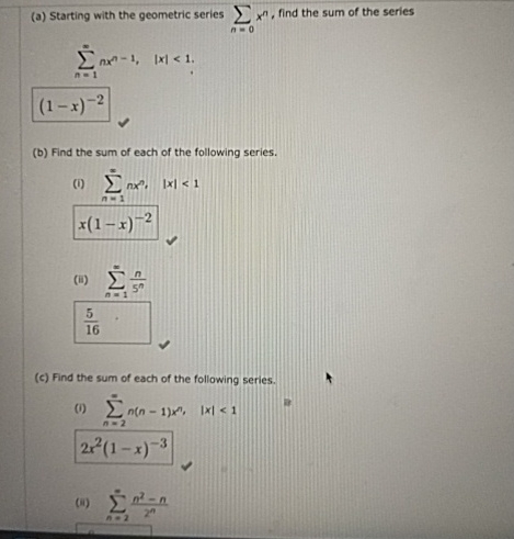Solved (a) ﻿Starting with the geometric series ∑n=0?xn, | Chegg.com