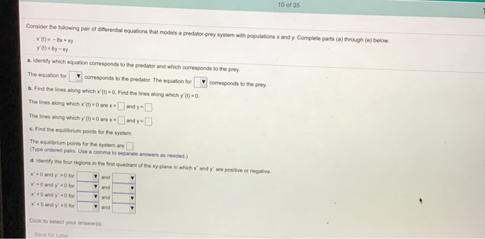 Solved 10 of 35 Consider the following pair of differential | Chegg.com
