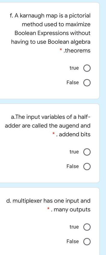 Solved f. A karnaugh map is a pictorial method used to | Chegg.com