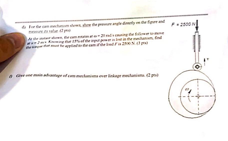 Solved d) For the cam mechanism shown, show the pressure | Chegg.com