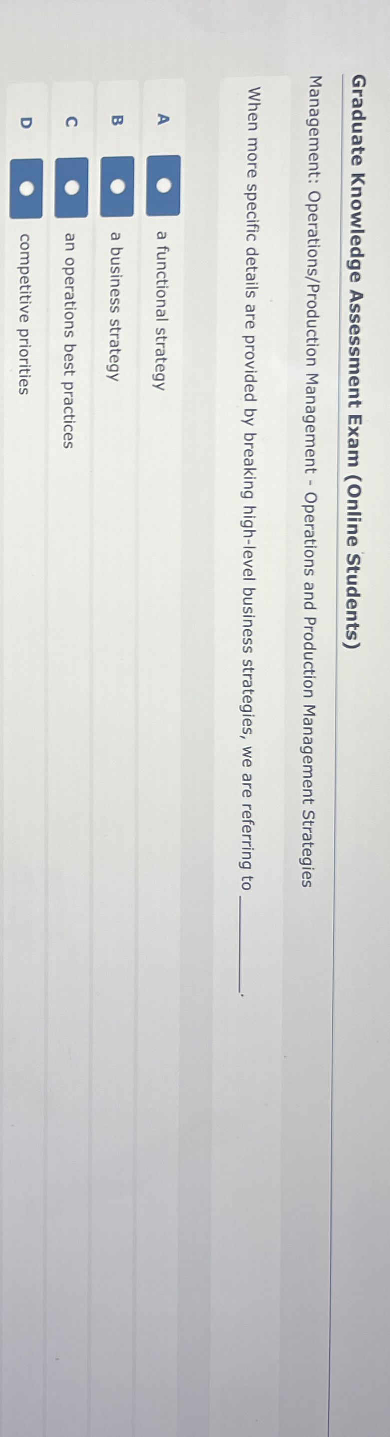 Solved Graduate Knowledge Assessment Exam (Online | Chegg.com