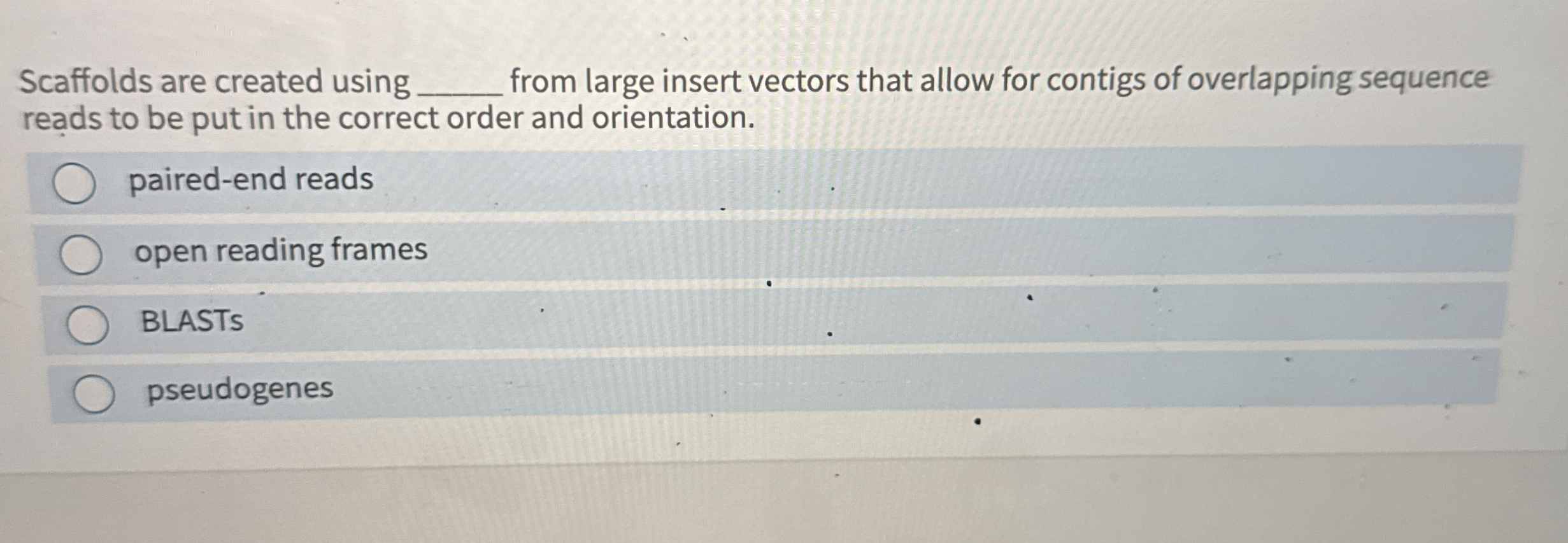 Solved Scaffolds are created using q, ﻿from large insert | Chegg.com