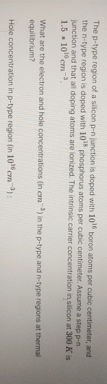 Solved The p-type region of a silicon p-n ﻿junction is doped | Chegg.com