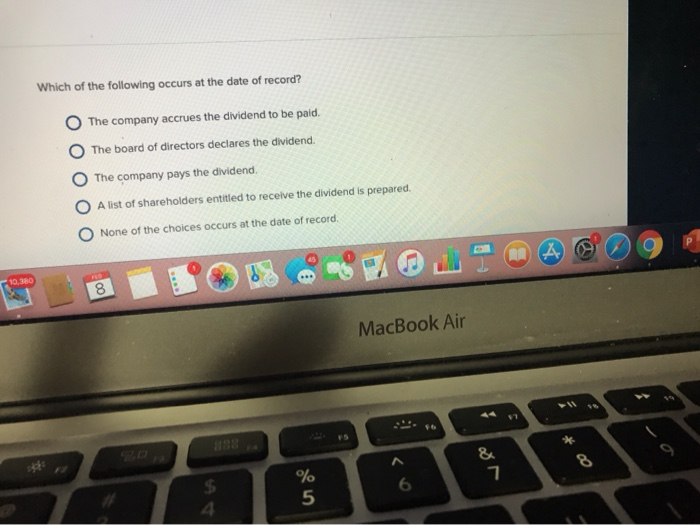 Solved Which of the following occurs at the date of record? | Chegg.com