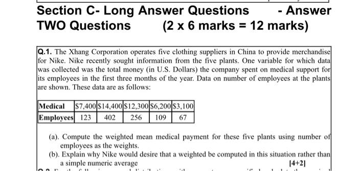 Solved Section C- Long Answer Questions - Answer TWO | Chegg.com