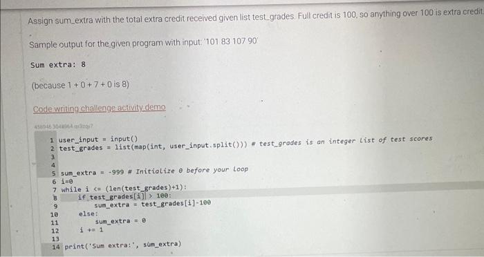 Solved Assign sum_extra with the total extra credit received | Chegg.com
