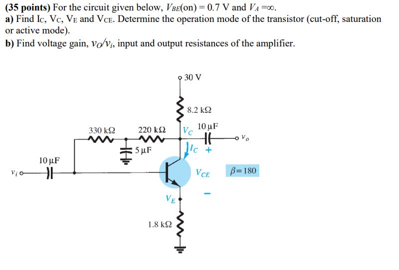 Solved (35 ﻿points) ﻿For the circuit given below, on | Chegg.com