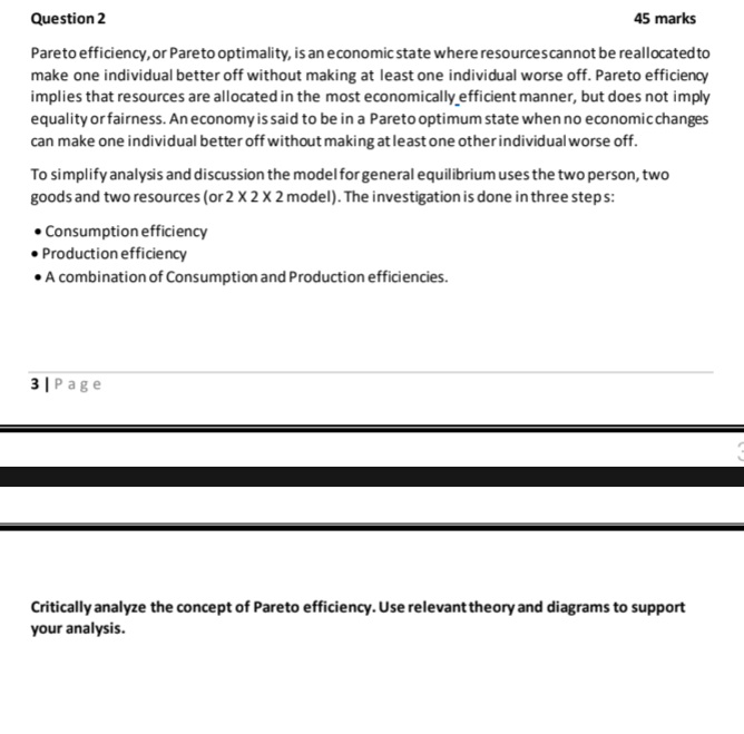 Solved Pareto Efficiency Or Pareto Optimality Is An