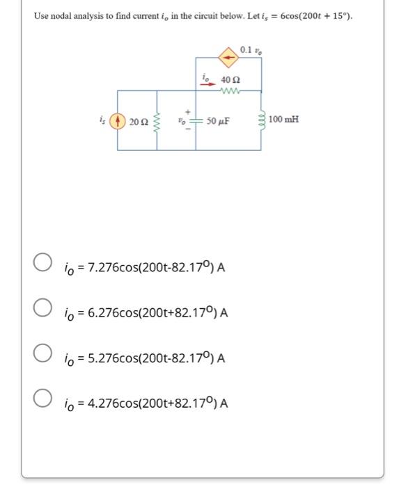 Solved Use nodal analysis to find current io in the circuit | Chegg.com