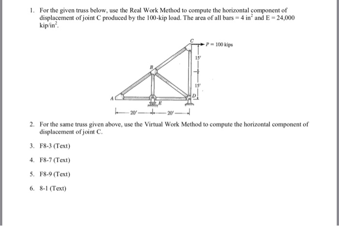Solved . For the given truss below, use the Real Work Method | Chegg.com