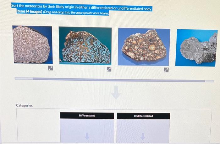 Solved Sort the meteorites by their likely origin in either | Chegg.com