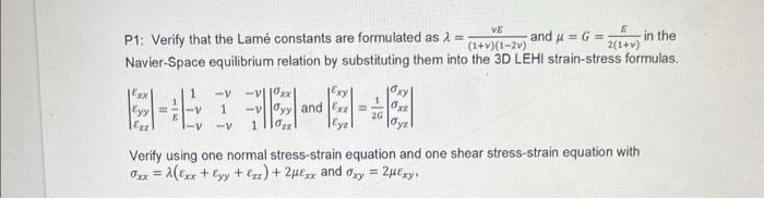 Solved P1: Verify that the Lamé constants are formulated as | Chegg.com
