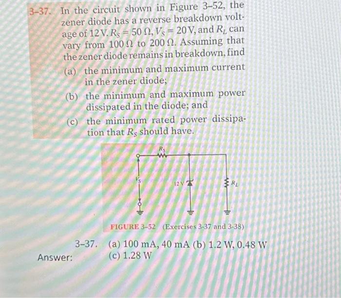 [Solved]: 3-37. In the circuit shown in Figure 352, the zen