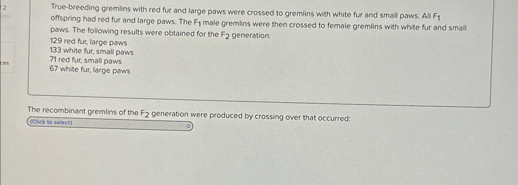 Solved True-breeding gremlins with red fur and large paws | Chegg.com