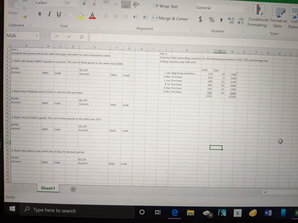 Solved Calibri 11 А A Wrap Text General Paste BIU 3. A E | Chegg.com
