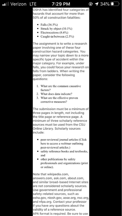 Solved 1 34%O .. Verizon LTE 7:29 PM @ OSHA has identified | Chegg.com