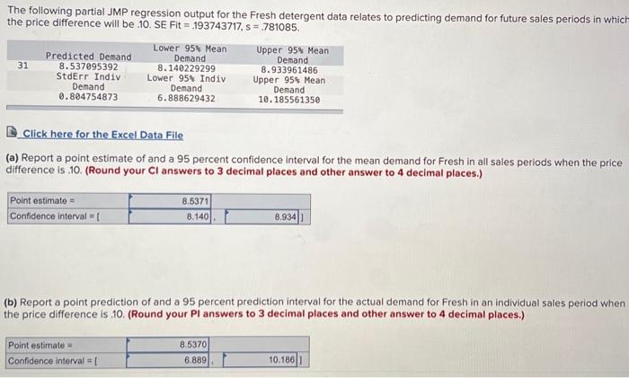 Solved The following partial JMP Regression output for the | Chegg.com