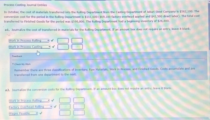 Solved Process Costing Journal Entries In October, the cost | Chegg.com