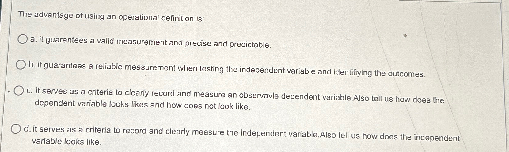 Solved The advantage of using an operational definition | Chegg.com