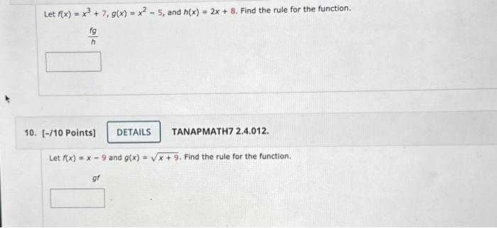 Solved Let f(x)=x3+7,g(x)=x2−5, and h(x)=2x+8. Find the rule | Chegg.com