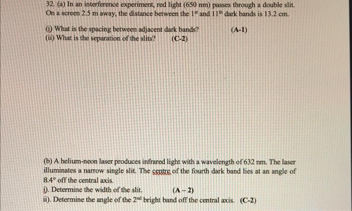 Solved 32. (a) In an interference experiment, red light (650 | Chegg.com