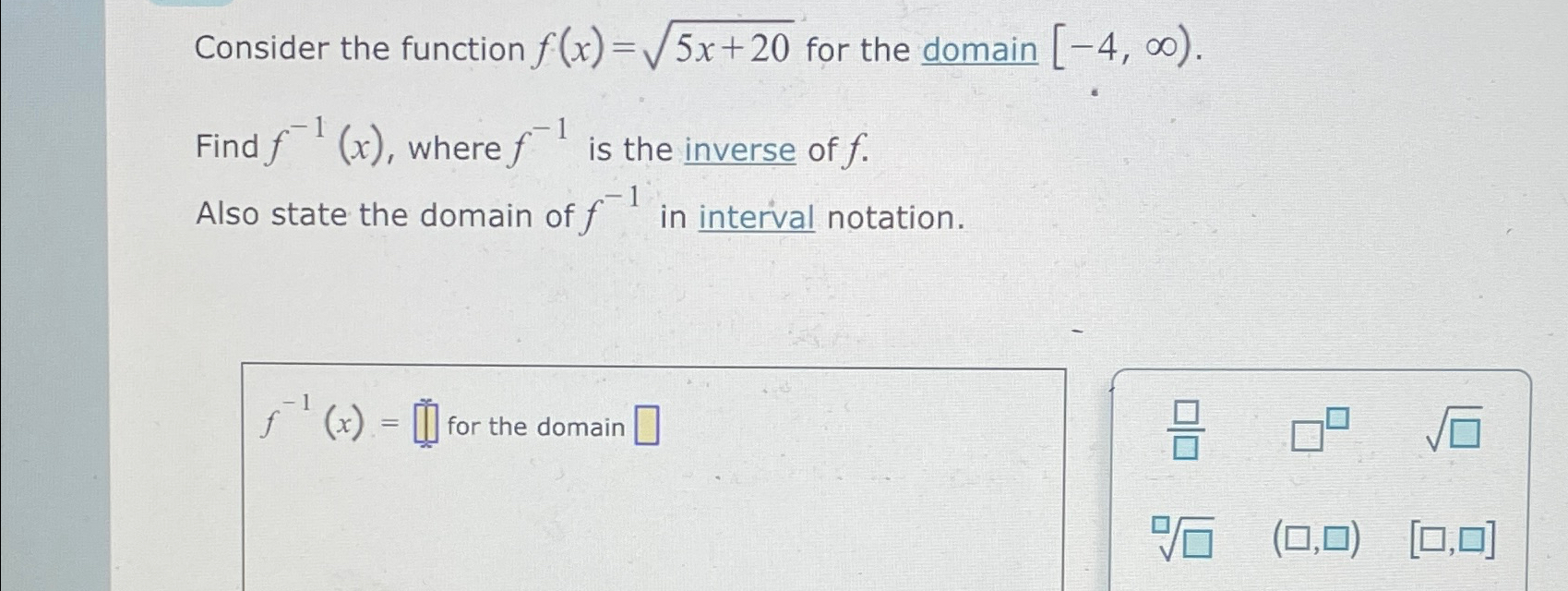 Solved Consider the function f(x)=5x+202 ﻿for the domain | Chegg.com
