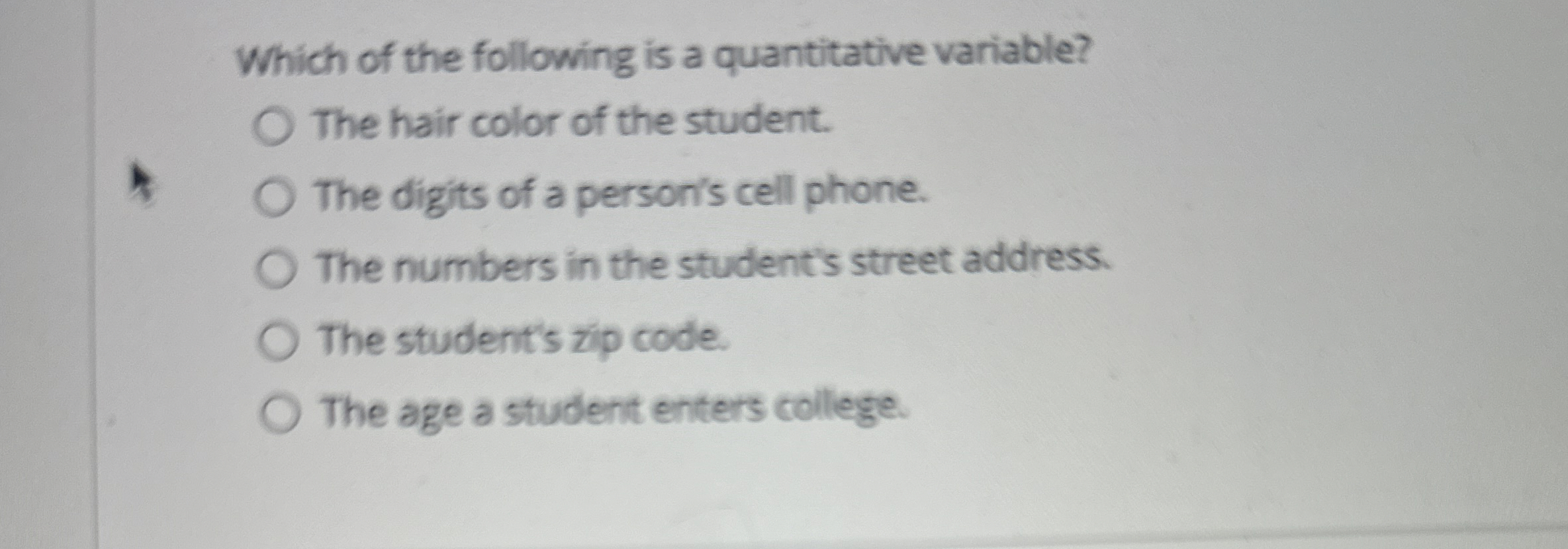Solved Which of the following is a quantitative variable?The | Chegg.com