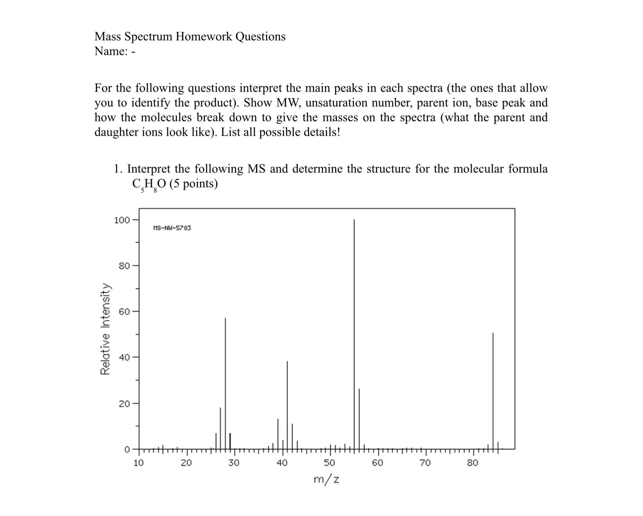 Solved Mass Spectrum Homework QuestionsName: -For the | Chegg.com