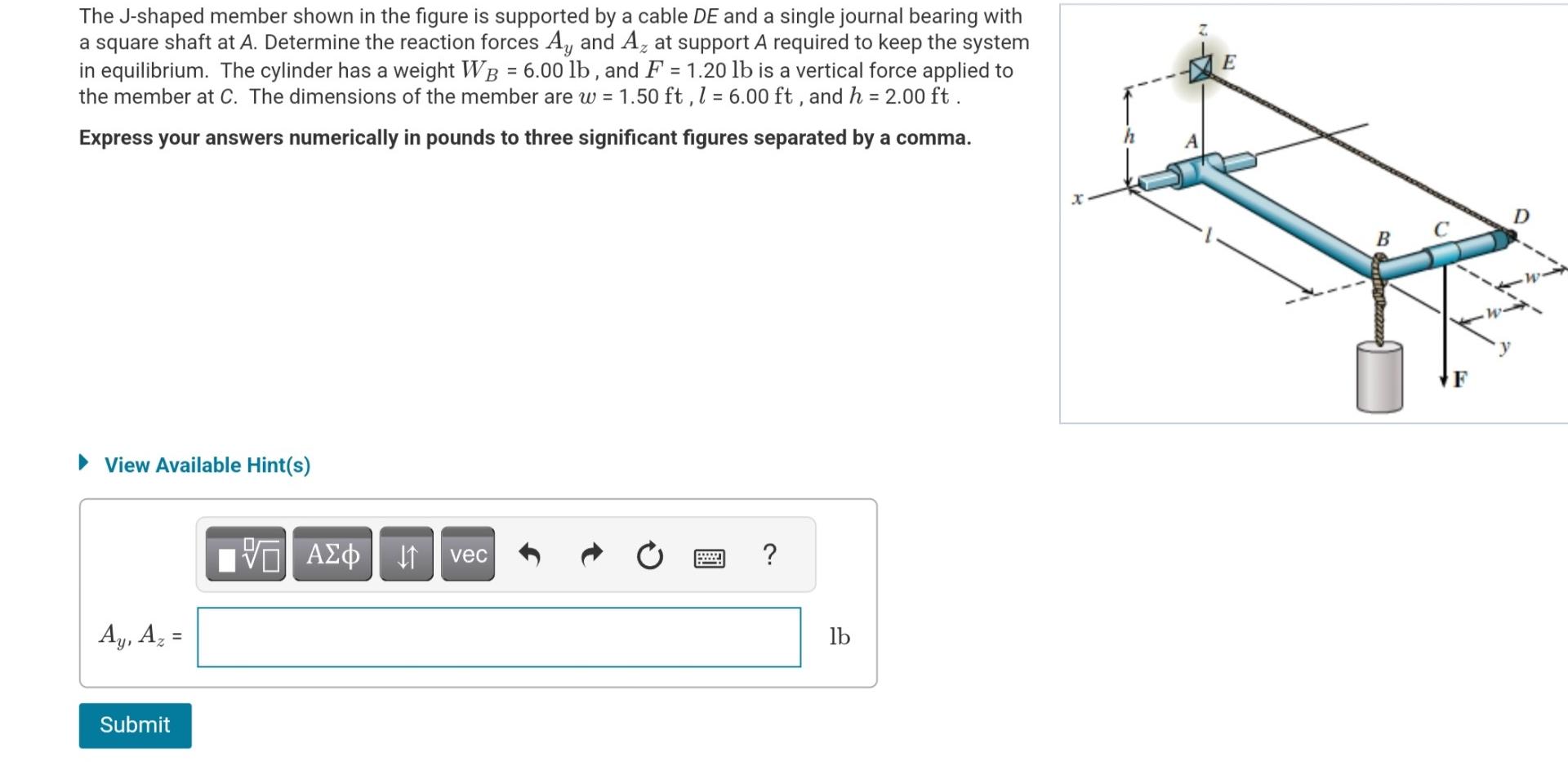 Solved The J-shaped member shown in the figure is supported | Chegg.com