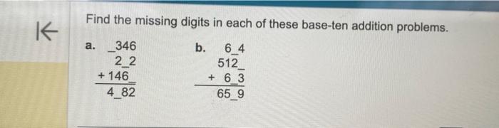 Solved Find the missing digits in each of these base-ten | Chegg.com